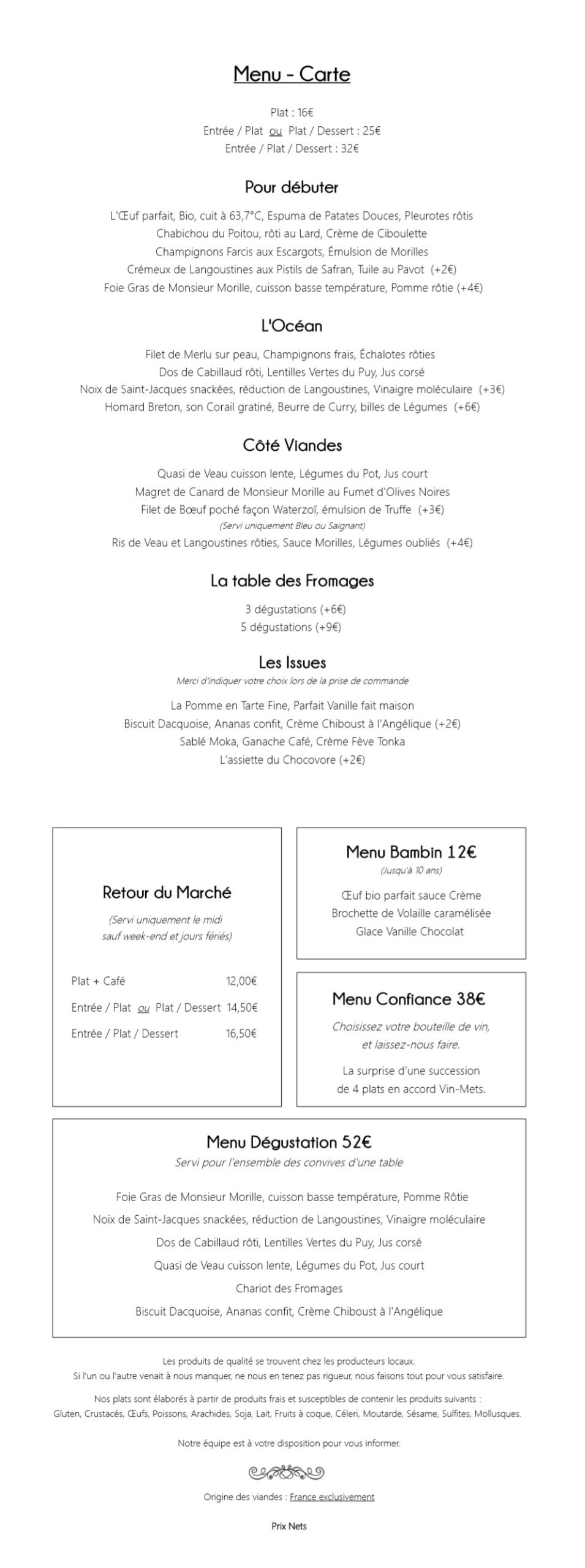 Menus & Carte - Le Jardin des Saveurs